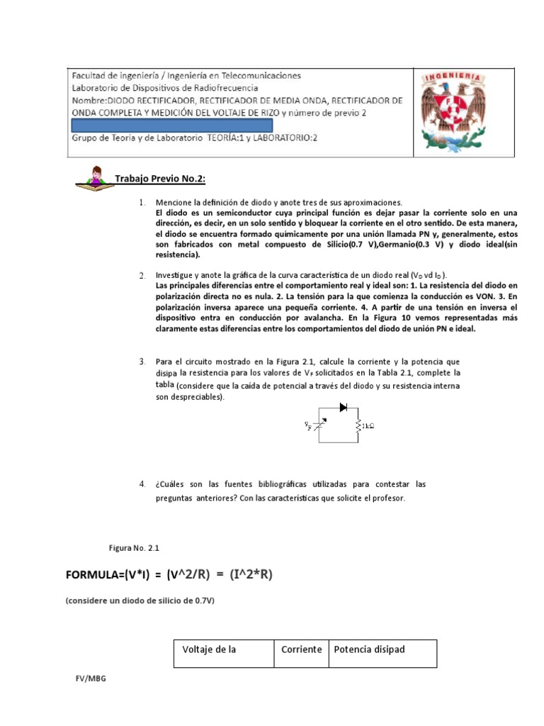 Previo 2 Laboratorio Dispositivos de Radiofrecuencia | PDF | Diodo | Rectificador