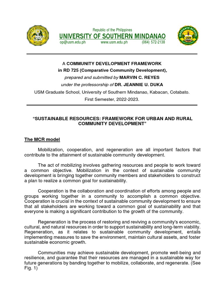 Marvin Community Development Framework | PDF | Sustainability | Resource
