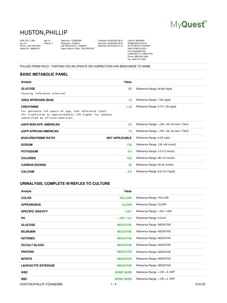 Huston, Phillip: Basic Metabolic Panel | PDF | Low Density Lipoprotein ...