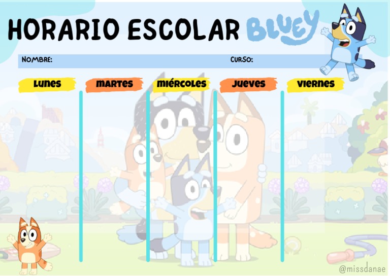 Horario Escolar Bluey 2023 | PDF