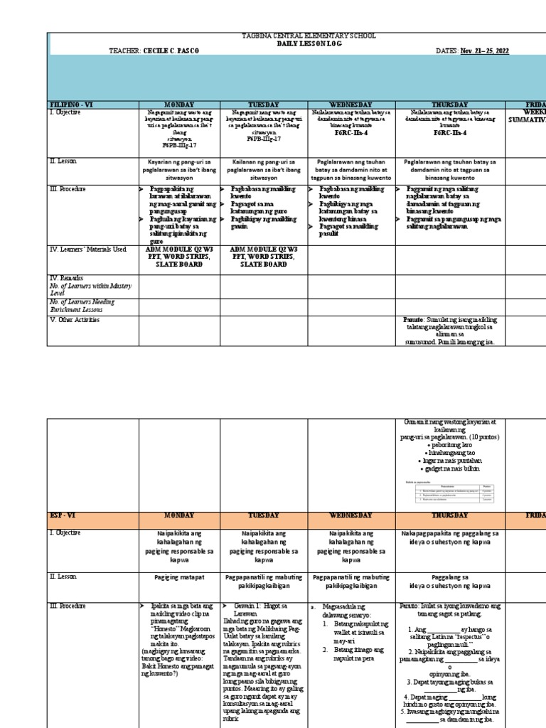 DLL Week 3 Fil & Esp | PDF