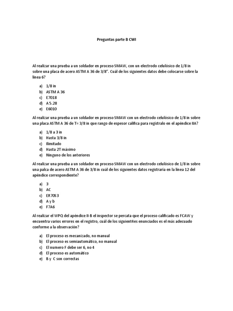 Preguntas Parte B CWI | PDF | Construcción | Soldadura