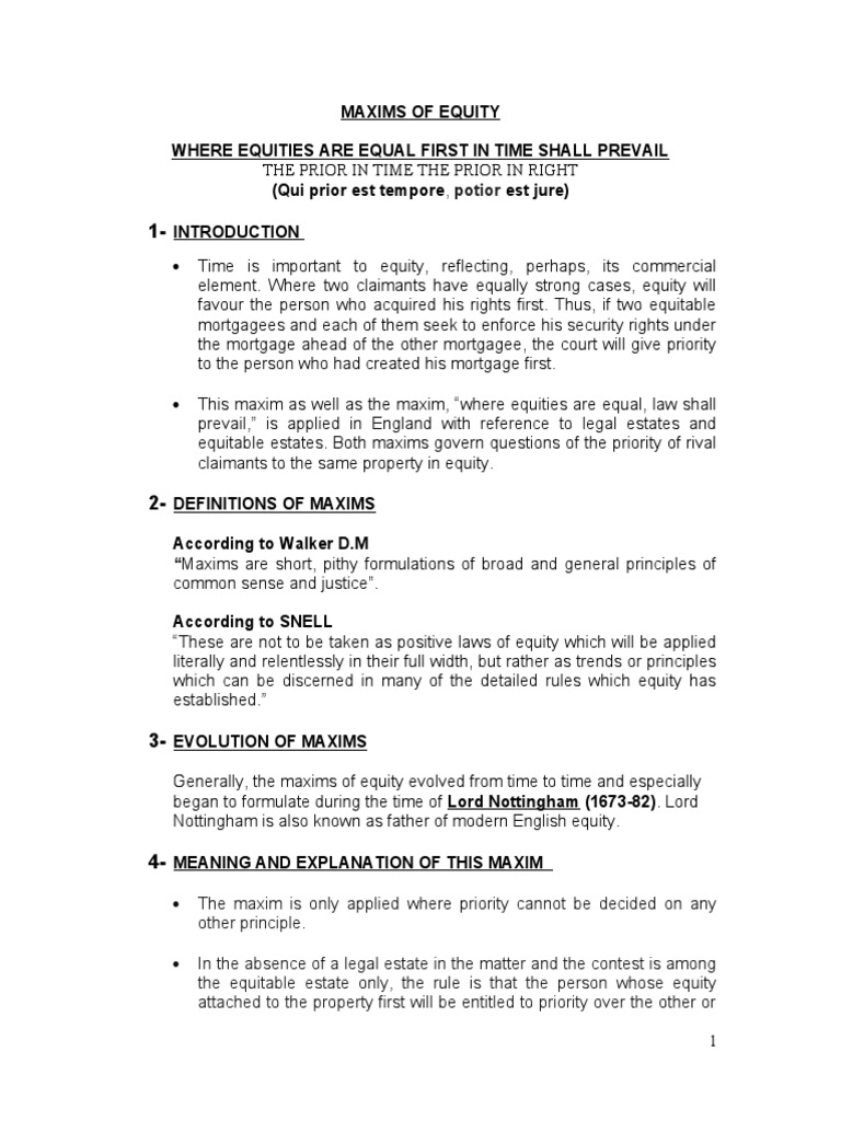 10-Where Equities Are Equal First in Time Shall Prevail | PDF