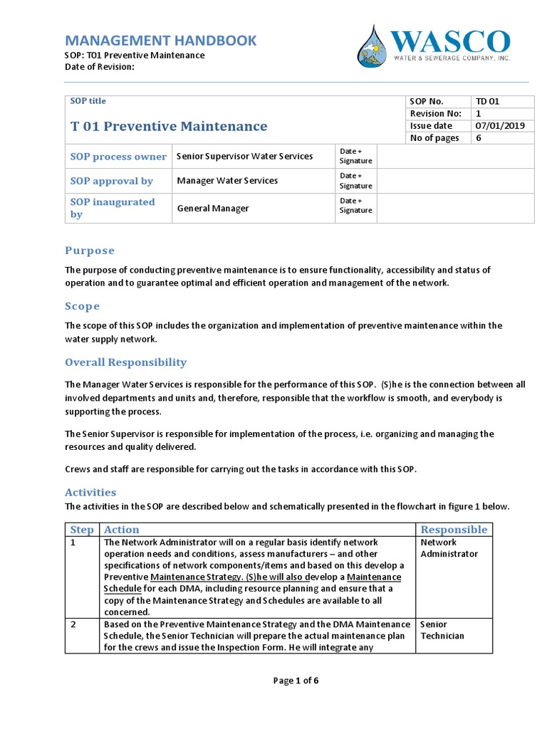 Preventive Maintenance SOP for Water Network | PDF | Geographic ...