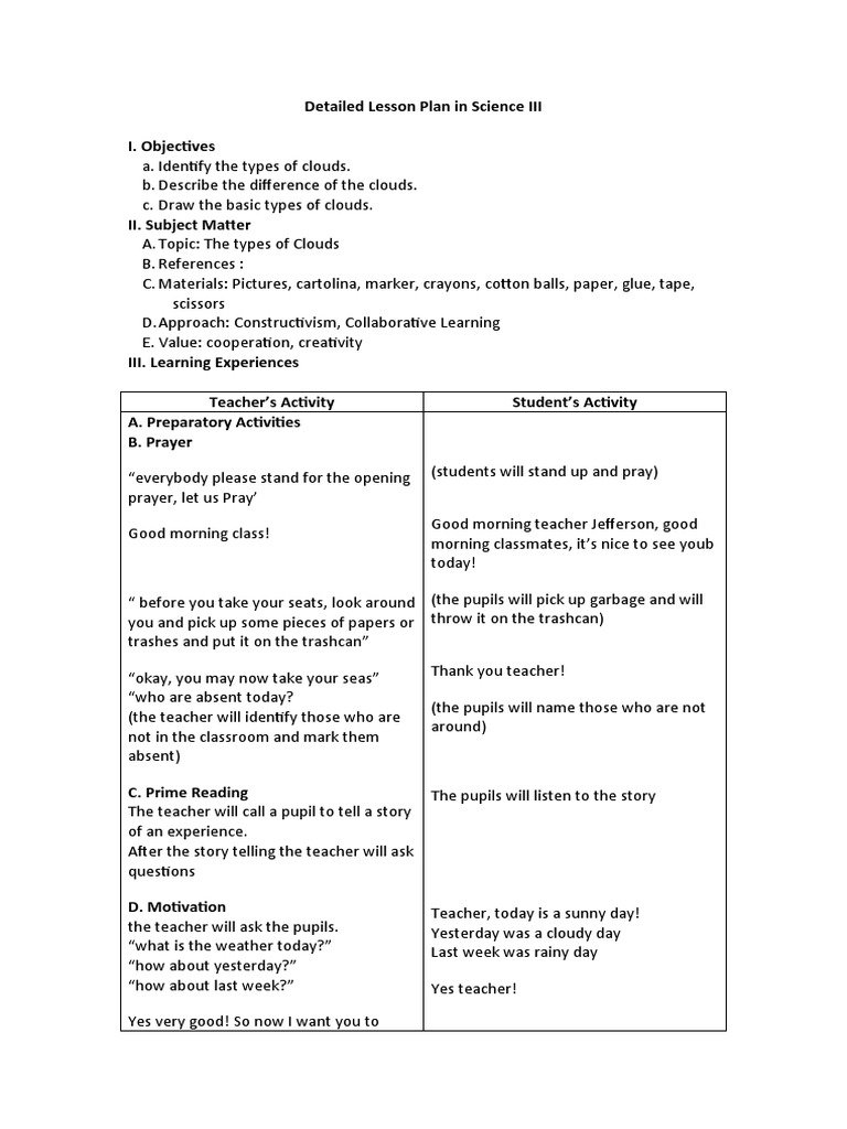 Detailed Lesson Plan in Science III | PDF | Cloud | Behavior Modification