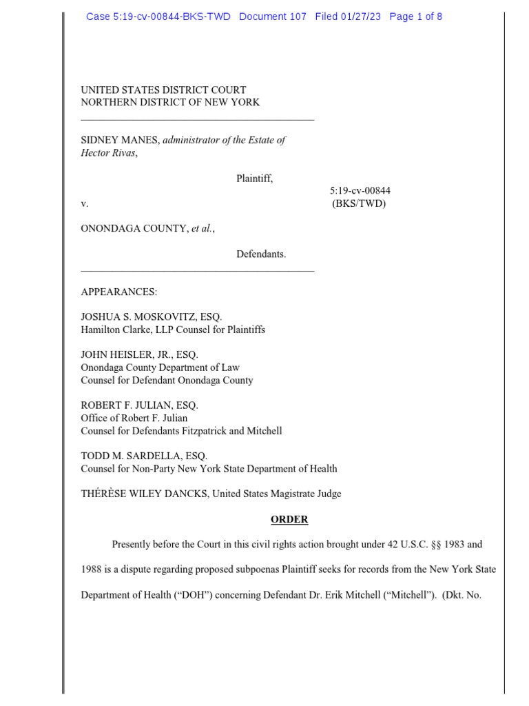 DA William Fitzpatrick & Erik Mitchell M.D. (Doc 107) Robert F. Julian Esq. DA's Counsel ...