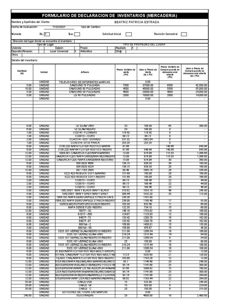 Formulario Declaracion de Inventarios JACINTO | PDF | Industrias de servicio | Tecnología de ...