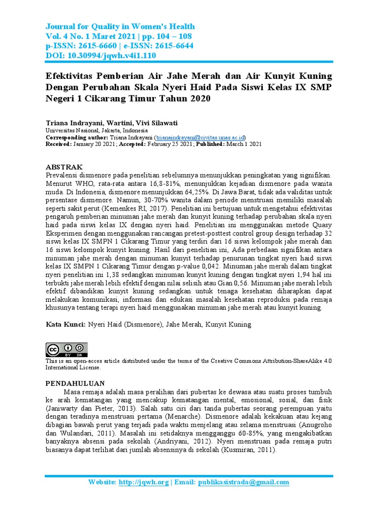 Jurnal - Efektivitas Pemberian Air Jahe Merah Dan Air Kunyit Kuning | PDF