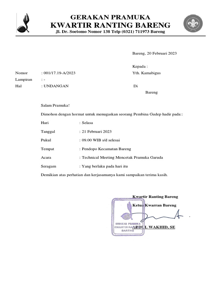 Undangan TM Pramuka Garuda 2023 Pendopo | PDF
