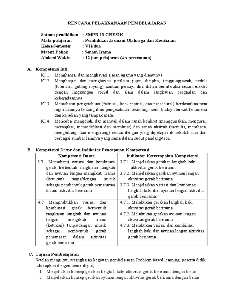 RPP Senam Irama - PERT 6 V | PDF