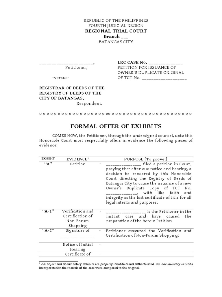 Formal Offer of Exhibits-Owners Duplicate | PDF | Title (Property ...