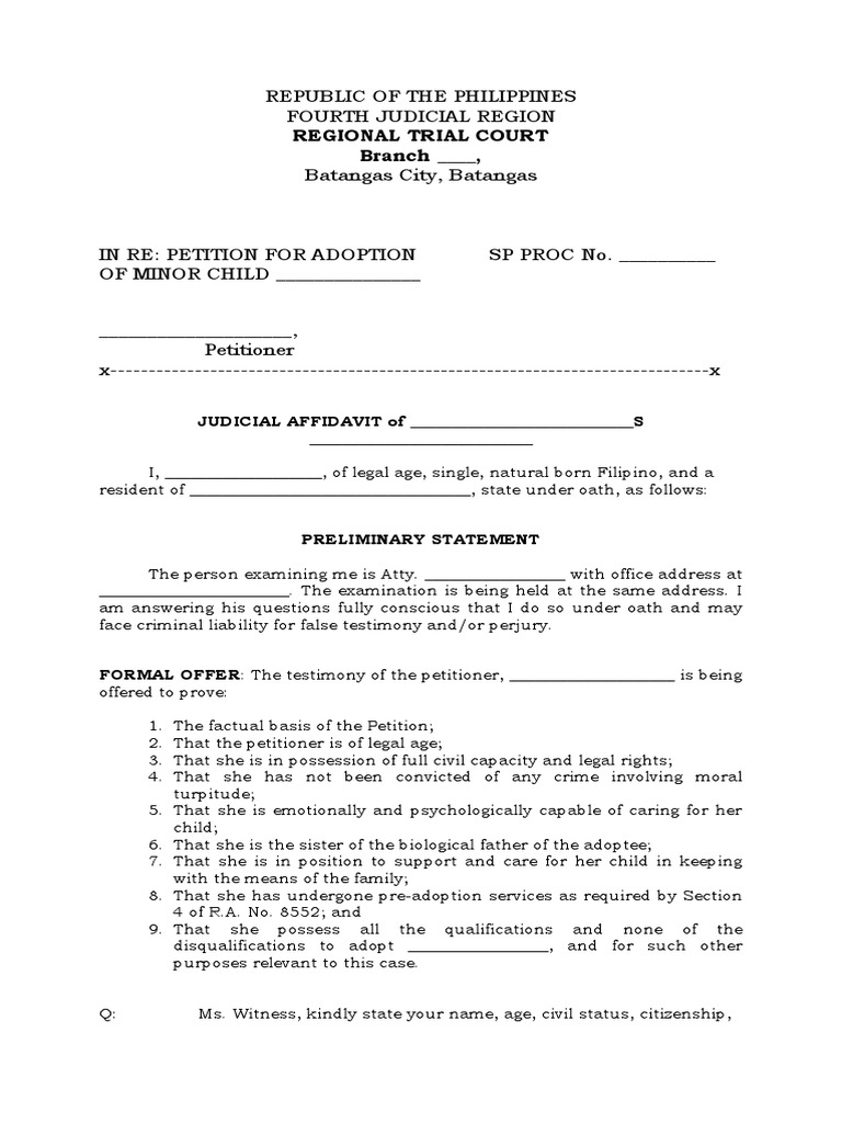 Judicial Affidavit For Adoption | PDF | Perjury | Affidavit