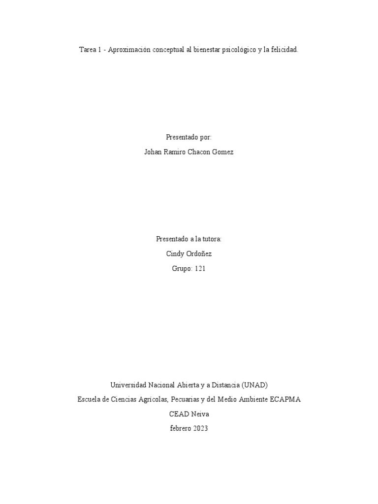 Fase1 - Psicologia JOHAN RAMIRO CHACON GOMEZ | PDF | Sicología | Felicidad