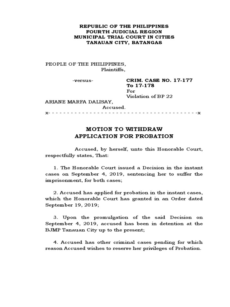 Philippines court withdraws probation application | PDF
