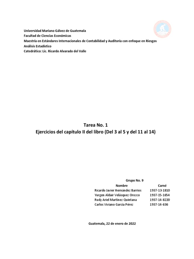 Tarea No 1 | PDF | Estadísticas descriptivas | Método científico Tarea No 1 | PDF | Estadísticas descriptivas | Método científico