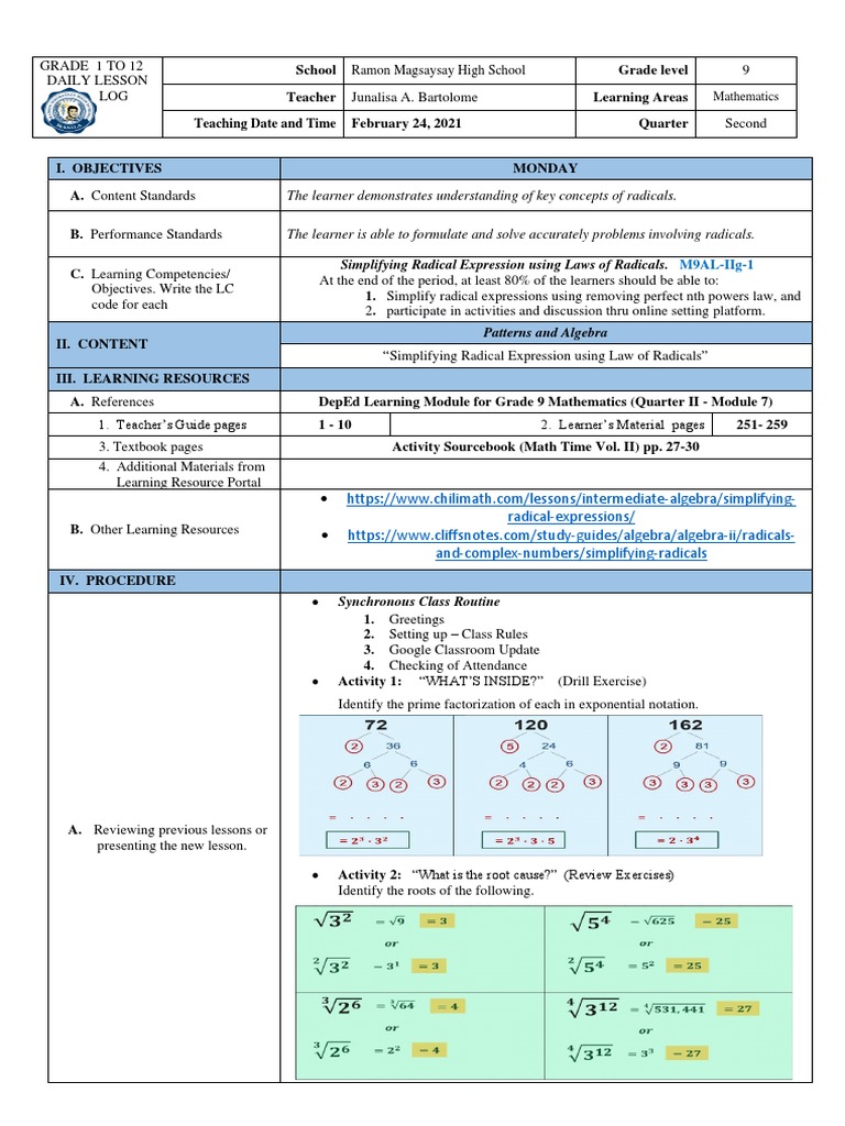 Cot1 DLP | Download Free PDF | Learning | Mathematics