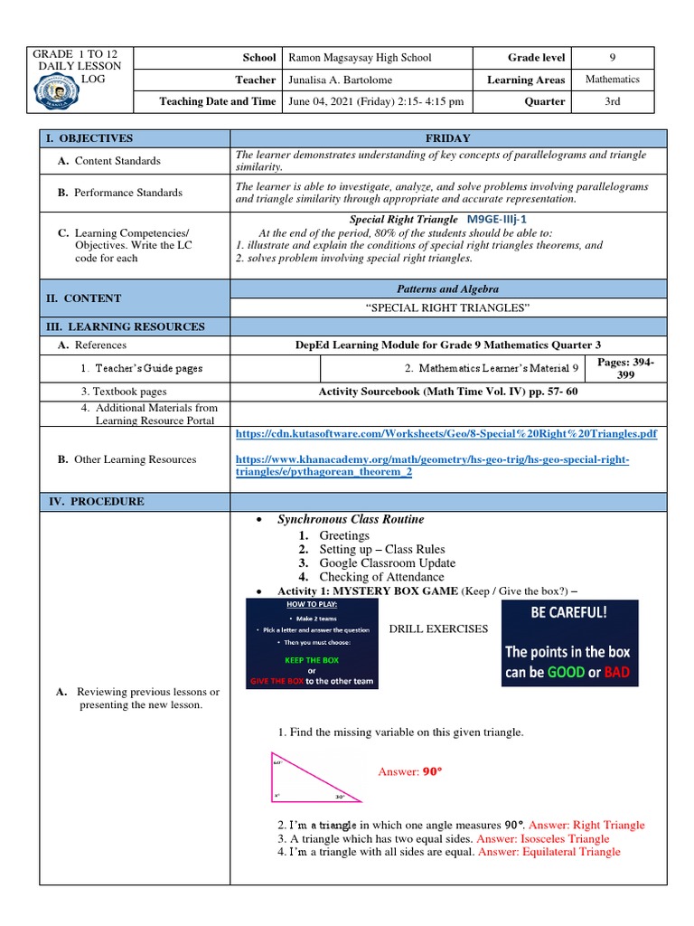 Cot2 DLP | PDF | Triangle | Elementary Geometry
