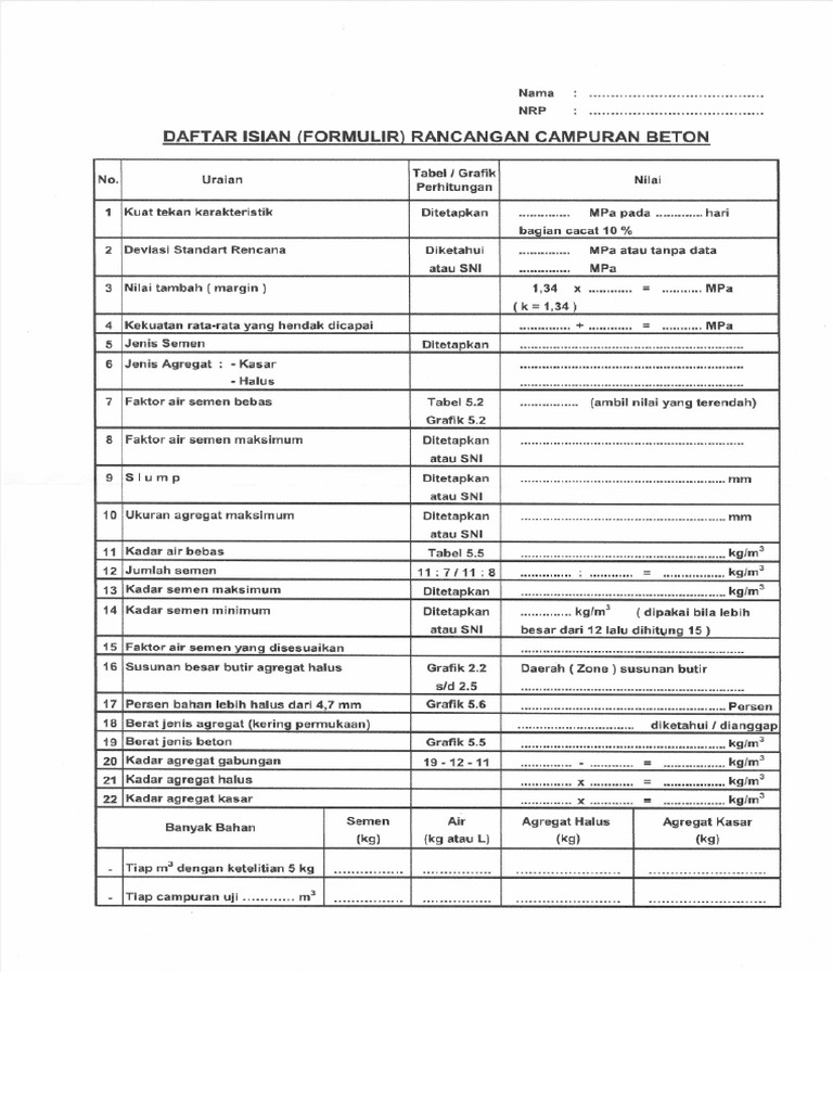 Dokumen - Tips - Formulir Rancangan Campuran Beton | PDF