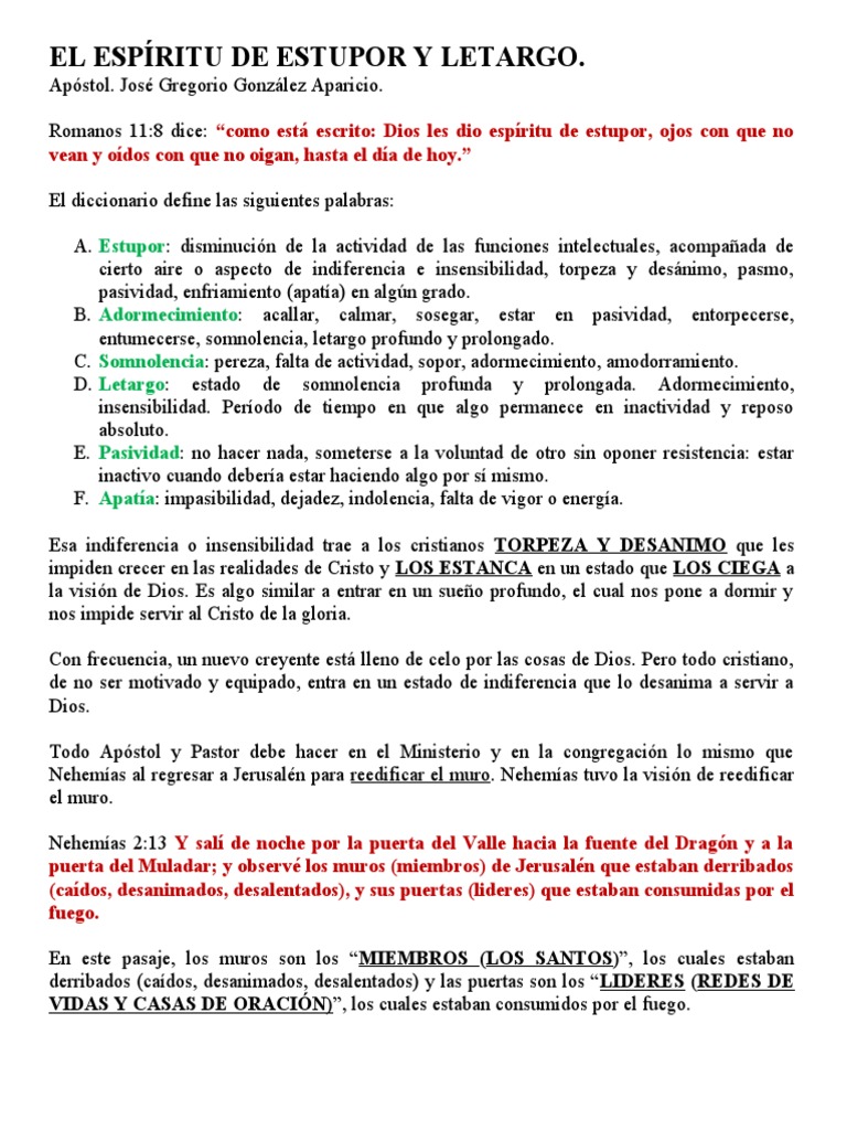 El Espíritu de Estupor y Letargo. | PDF | Jesús | Dios