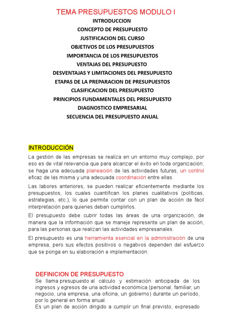Tema Presupuestos Modulo I | PDF | Presupuesto | Planificación