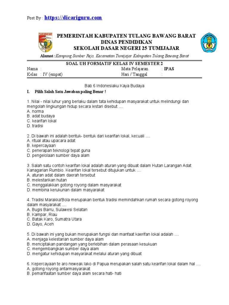 Soal Sumatif Uh Ipas Bab 6 Semester 2 | PDF | Karier & Perkembangan | Ilmu Sosial