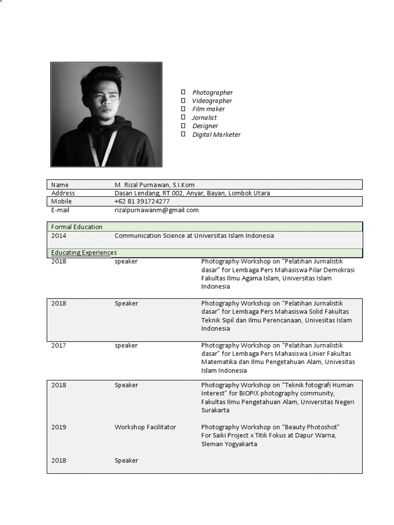 CV M. Rizal Purnawan (New) | PDF | Artistic Techniques | Recording