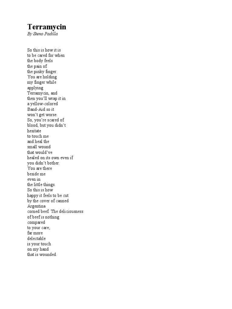 Caring for a Finger Wound Poem | PDF | Cooking, Food & Wine