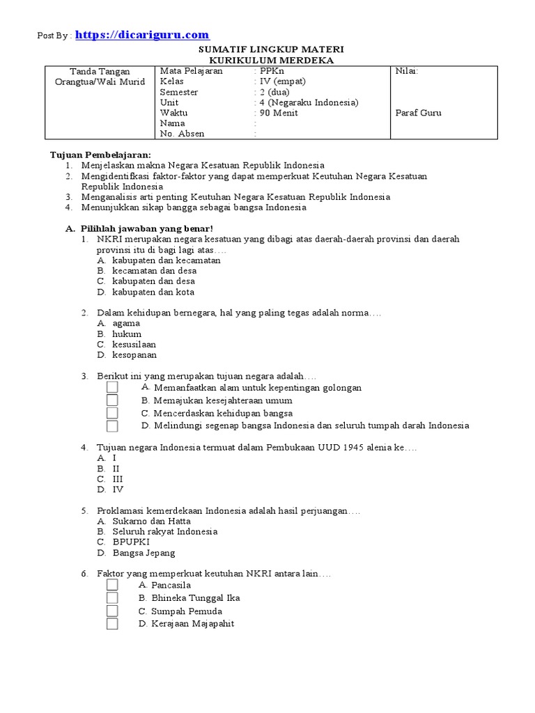 Soal UH PKN Kls 4 UNIT 4 SM 2 | PDF | Ilmu Sosial | Perjalanan