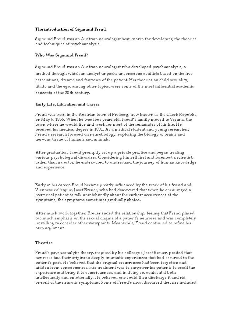 Introduction to Sigmund Freud's Theories | PDF | Sigmund Freud | Id