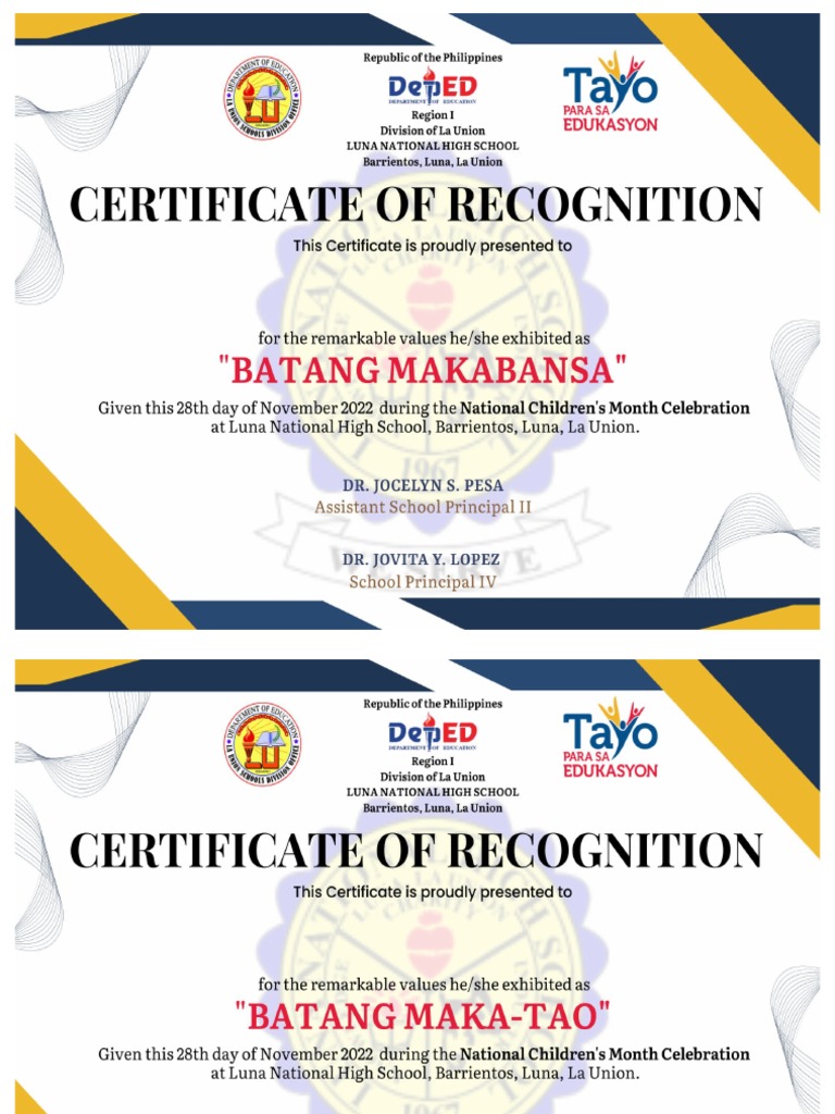 Cert Makadiyos Tao Kalikasan Bansa Classroom | PDF