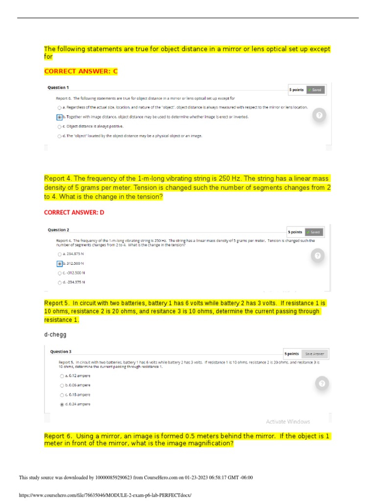 MODULE 2 Exam p6 Lab PERFECT | PDF | Pendulum | Resistor
