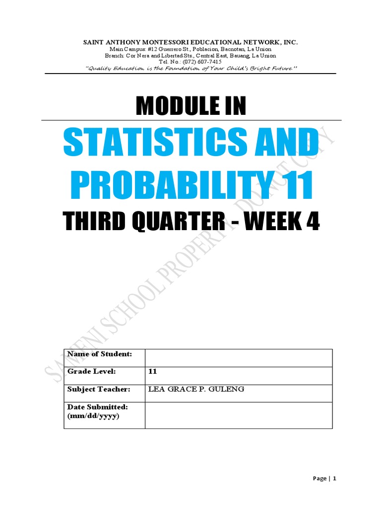 Q3 Week 4 STAT PROB 11 | Download Free PDF | Variance | Expected Value