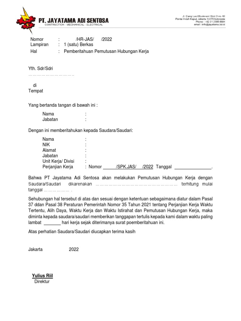 Surat Pemberitahuan PHK | PDF