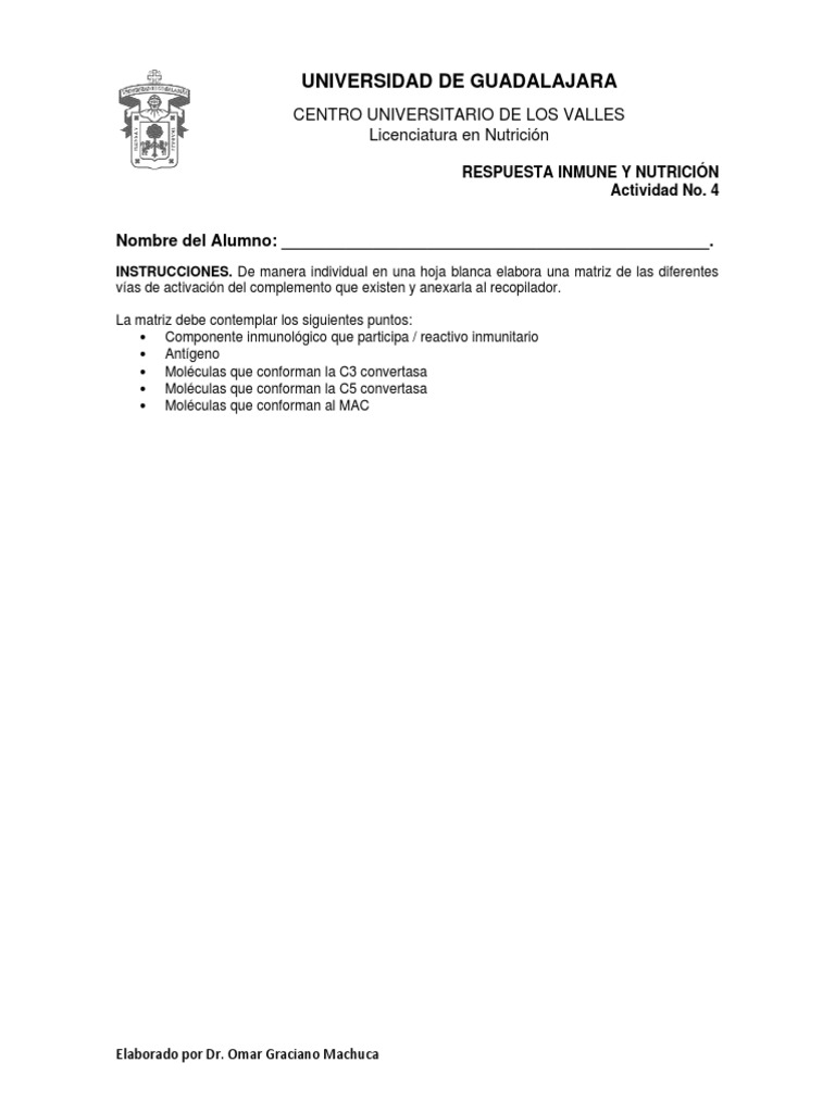 Actividad 4 - Vías de Complemento | PDF