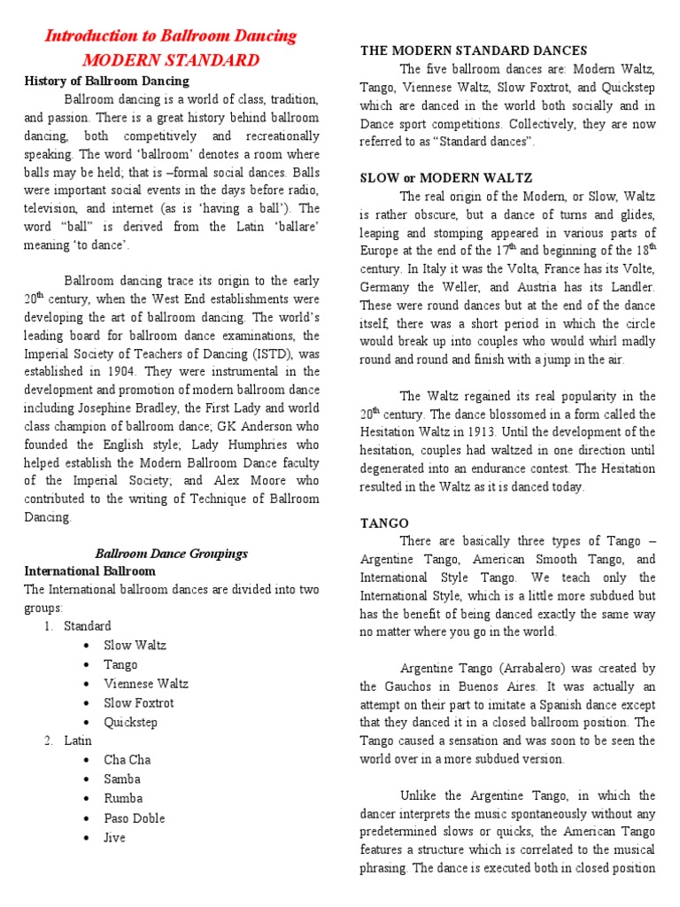 Modern Standard Ballroom Dance Overview | PDF | Ballroom Dance ...