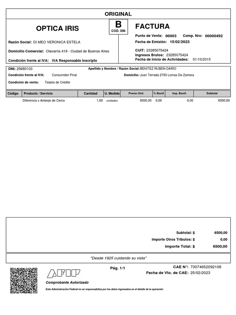 Optica Iris Factura: Original | PDF | Tecnología bancaria | Mercado ...