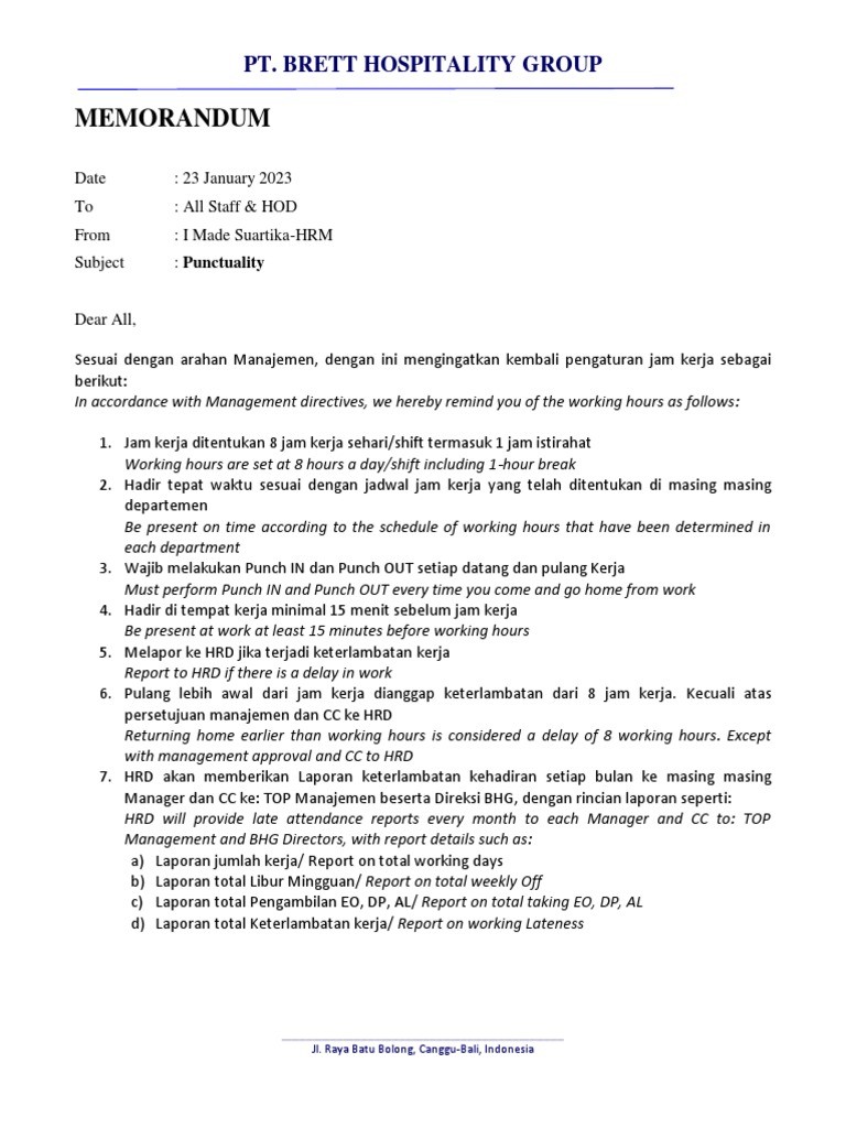 Memo Punctuality | PDF