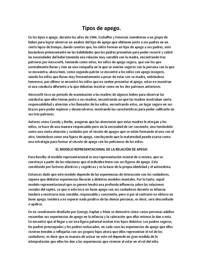 Tipos de Apego | PDF | Teoría de apego | Desarrollo humano