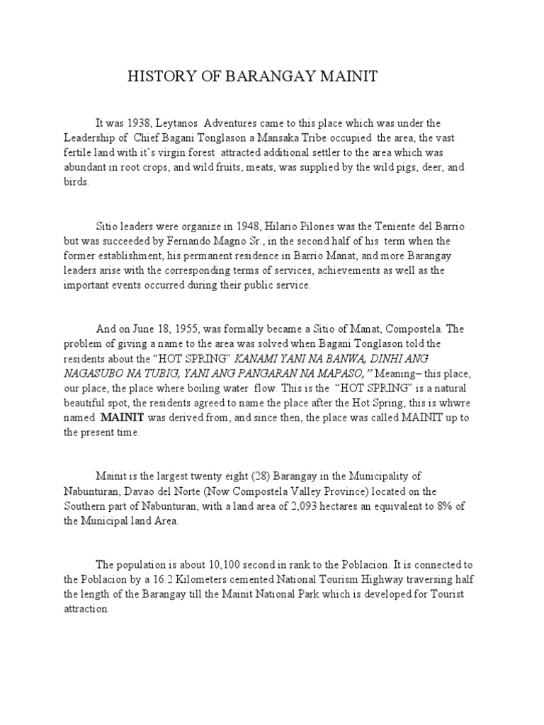 History of Barangay Mainit | PDF