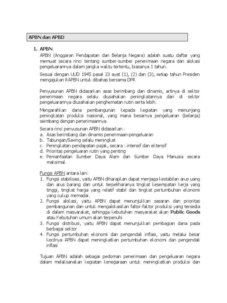 Fungsi dan Tujuan APBN dan APBD | PDF