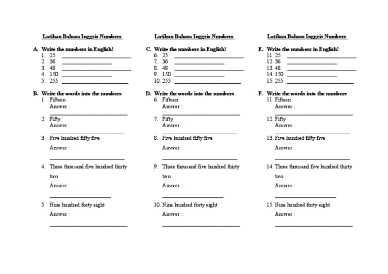Soal Latihan Numbers Kelas 2 SD | PDF