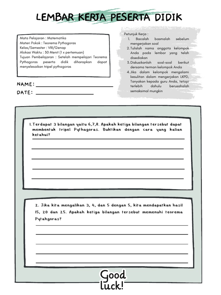LKPD 3 Tripel Pythagoras | PDF