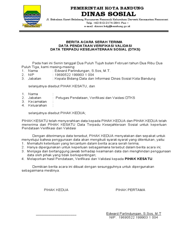 Serah Terima Data DTKS Bandung | PDF | Ilmu Sosial | Hukum