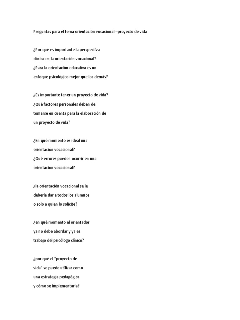 Preguntas Ov - Proyecto de Vida | PDF | Crecimiento personal y profesional