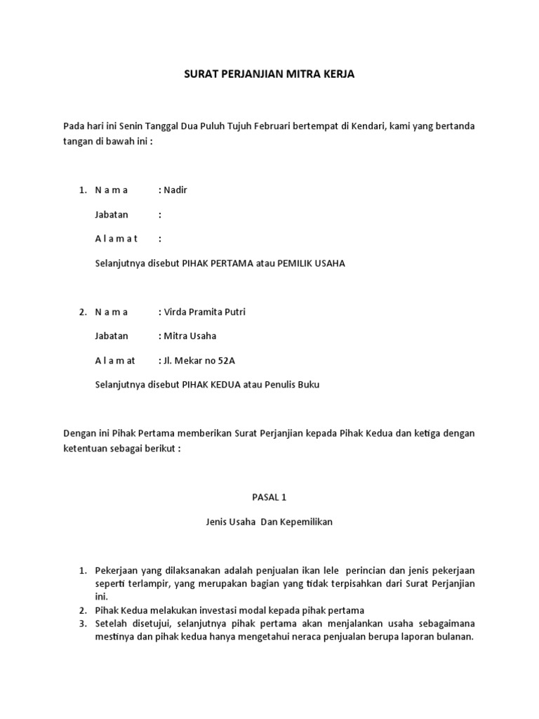 Surat Perjanjian Mitra Kerja Pdf