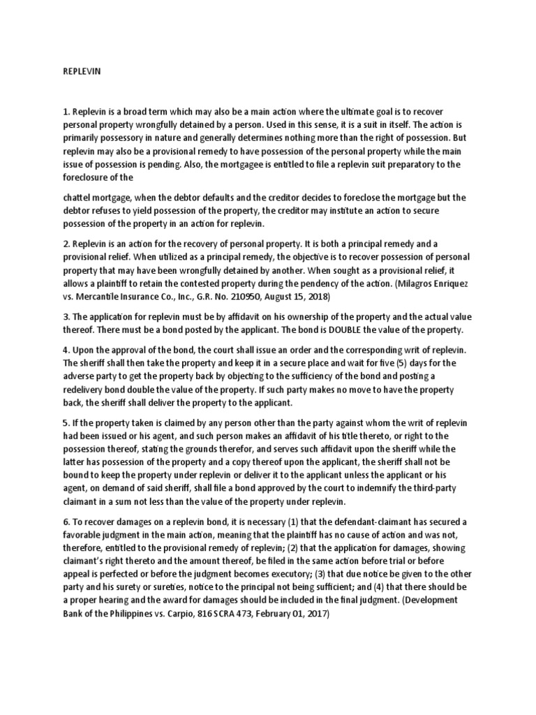 Replevin | PDF | Foreclosure | Common Law