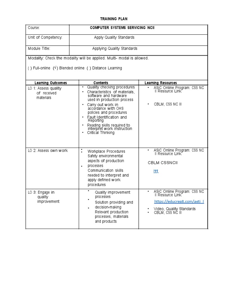 Training-Plan-Common-Competency ASiC CSS | PDF | Electrical Network ...