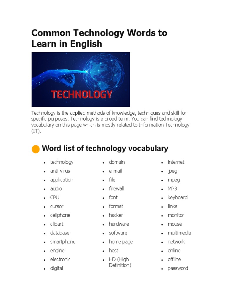 Common Technology Vocabulary List | PDF | World Wide Web | Internet & Web