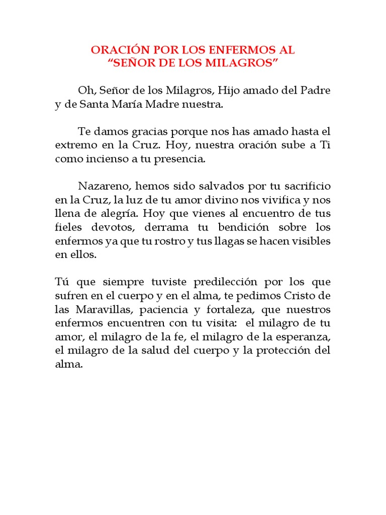 Oracion Al Senor de Los Milagros Por Los Enfermos | PDF