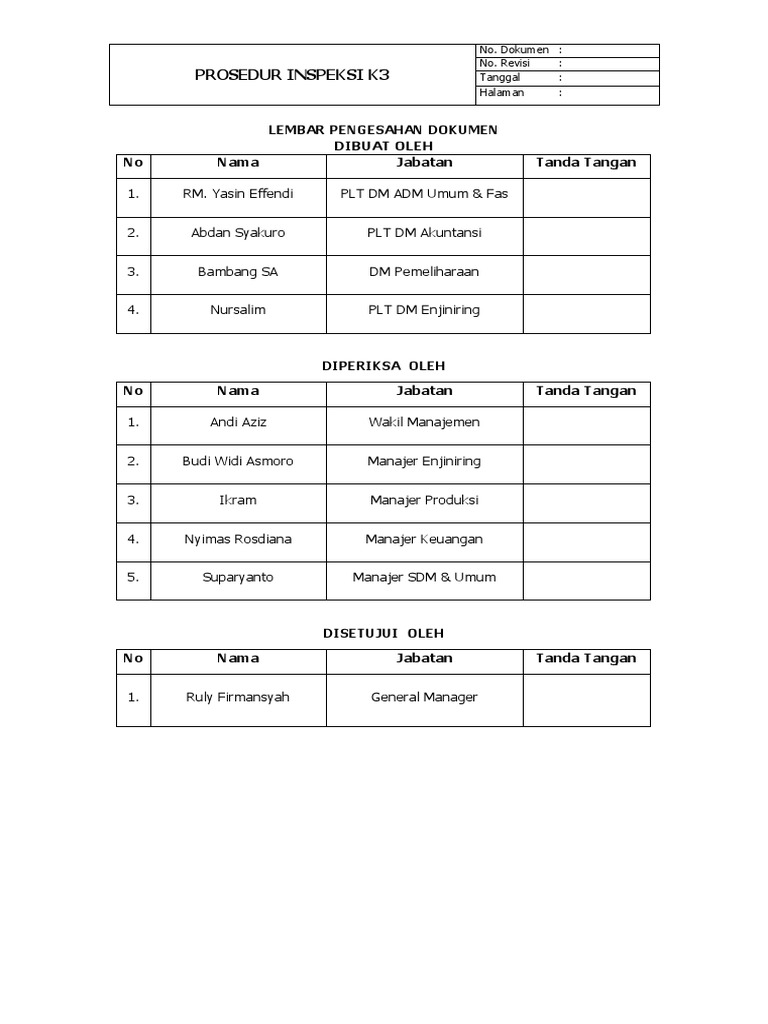 Contoh Prosedur Inspeksi K3 | PDF